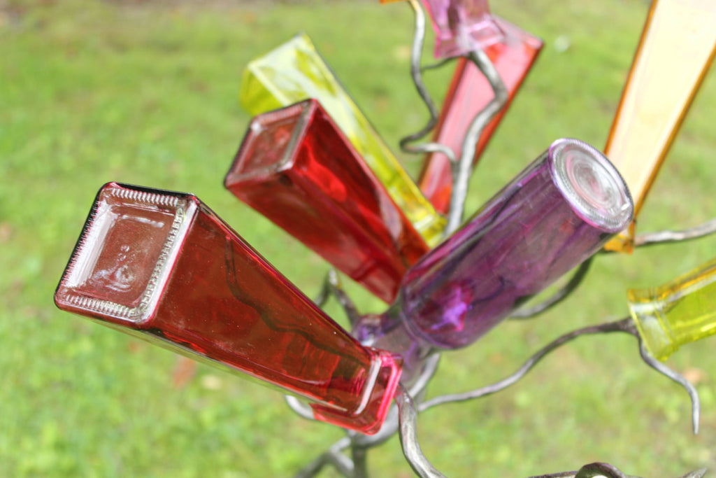 Outdoor Colored Glass Bottle Tree Metal Sculpture, Blacksmith Metal Art ...